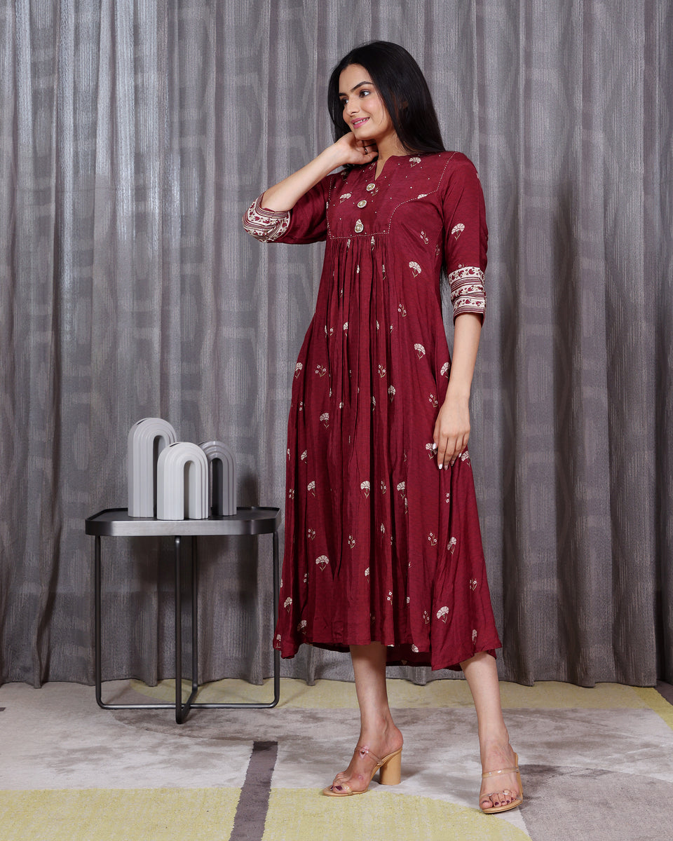Chandni - Princess Cut Maroon Dress – Sukruti Design